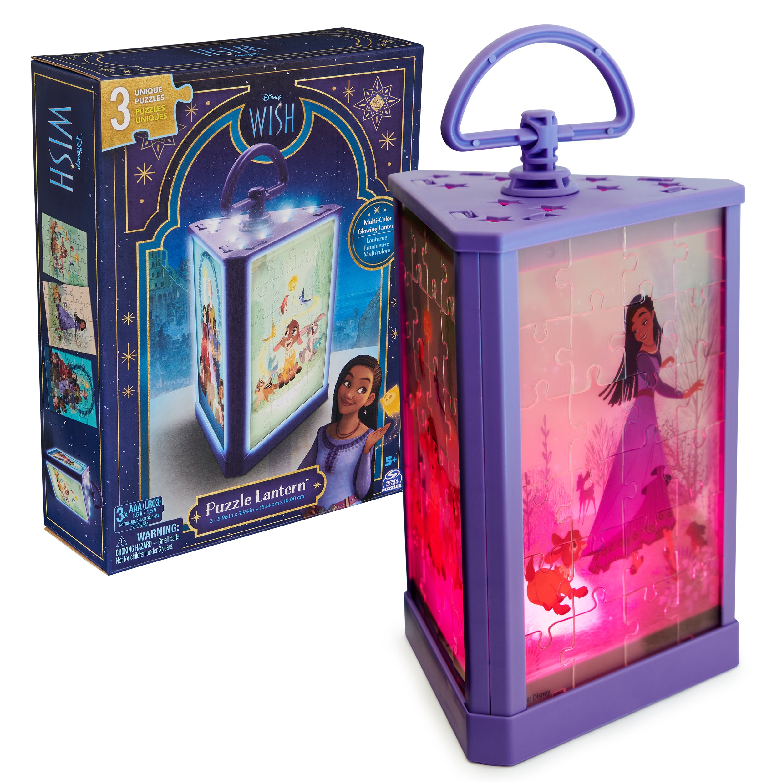 Disney Wish Puzzle Lantern, 3 24-Piece Puzzles Form Glowing Lantern ...