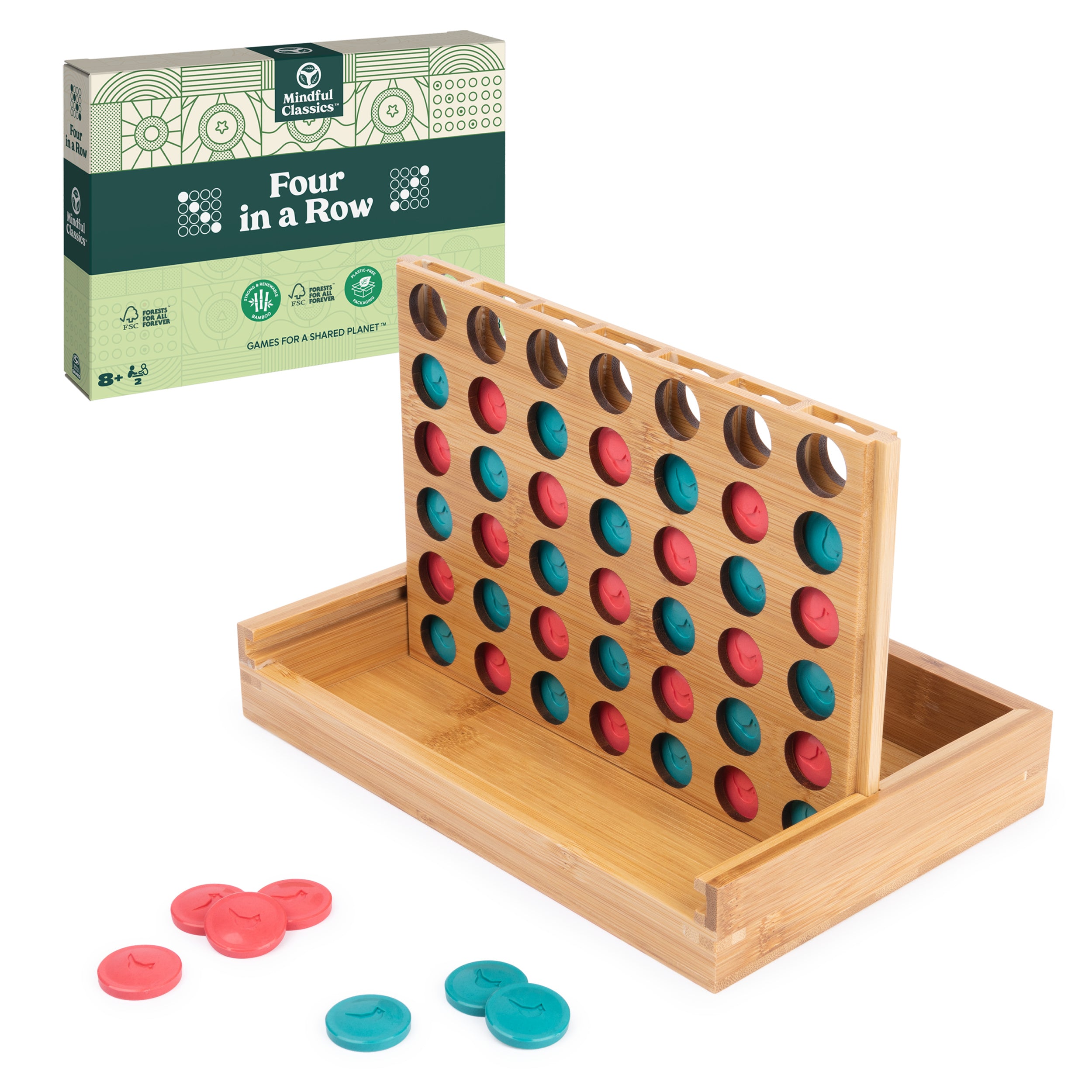 Mindful Classics, Four in a Row Family Board Game with Bamboo and ...