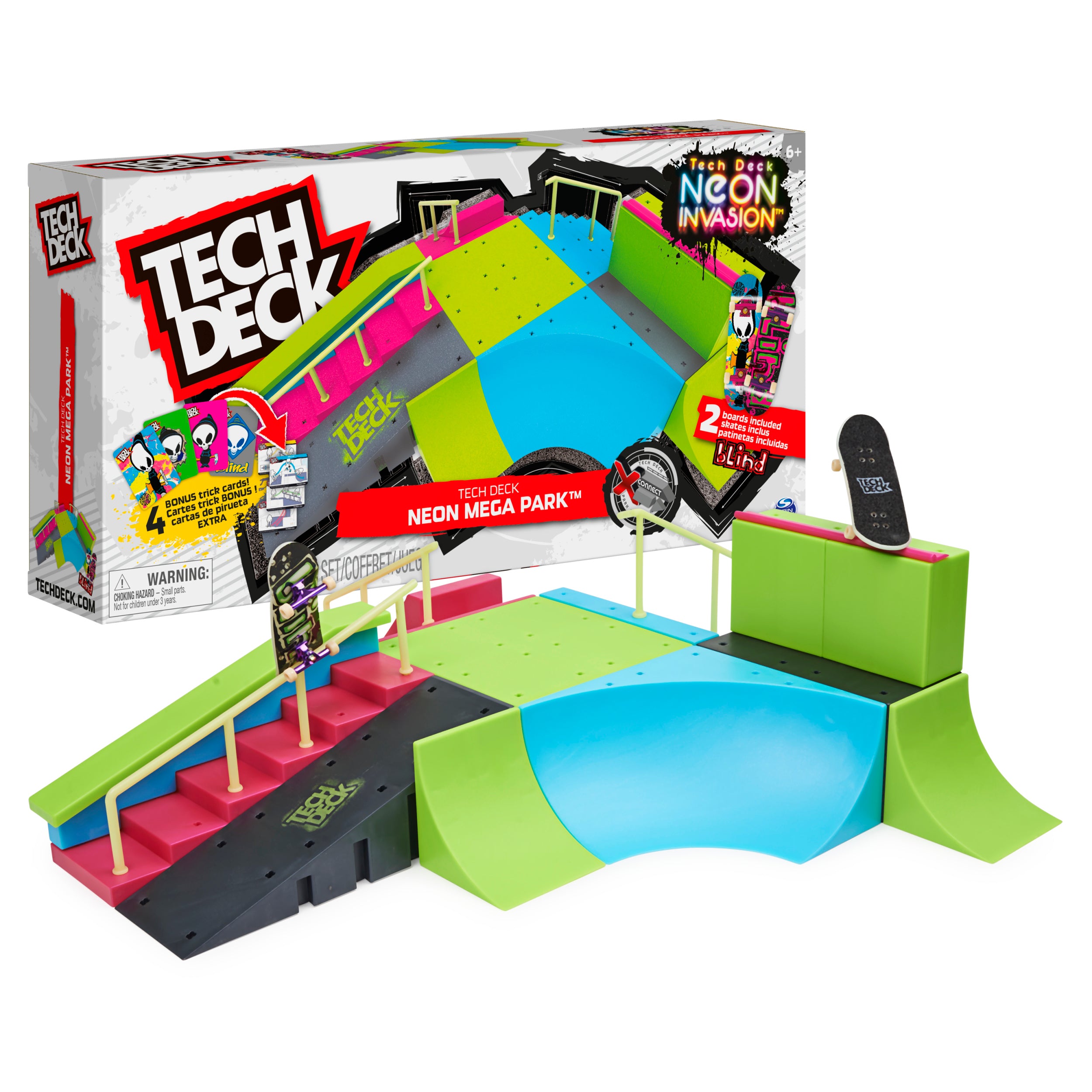 Tech Deck, Neon Mega Park X-Connect Creator, Customizable Glow-in-the-Dark Ramp Set with 2 Blind ...